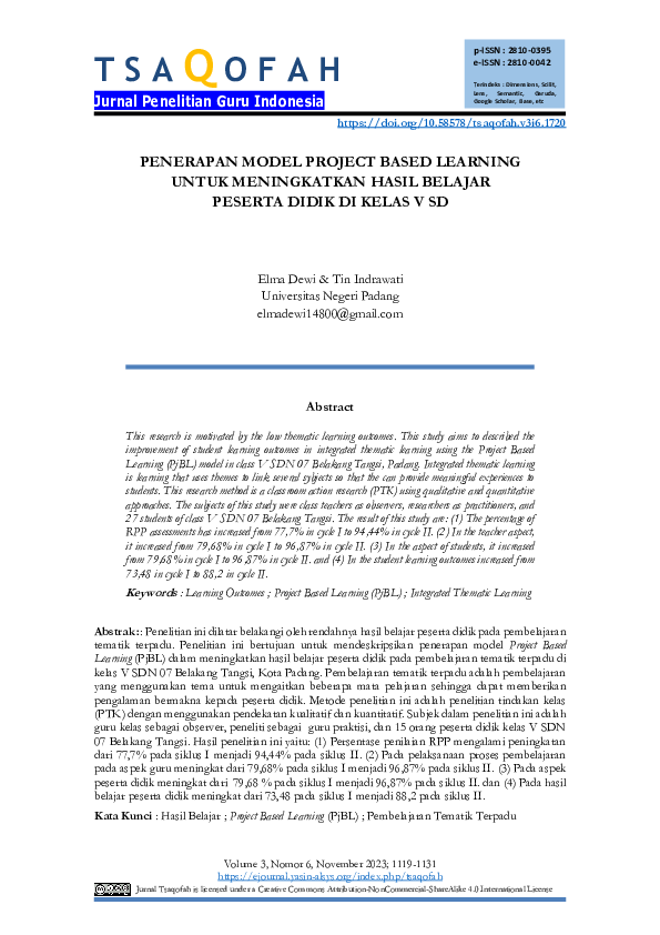 (PDF) Penerapan Model Project Based Learning untuk Meningkatkan Hasil ...
