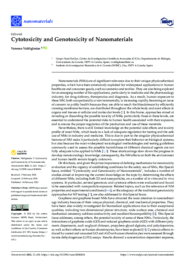 (PDF) Cytotoxicity and Genotoxicity of Nanomaterials