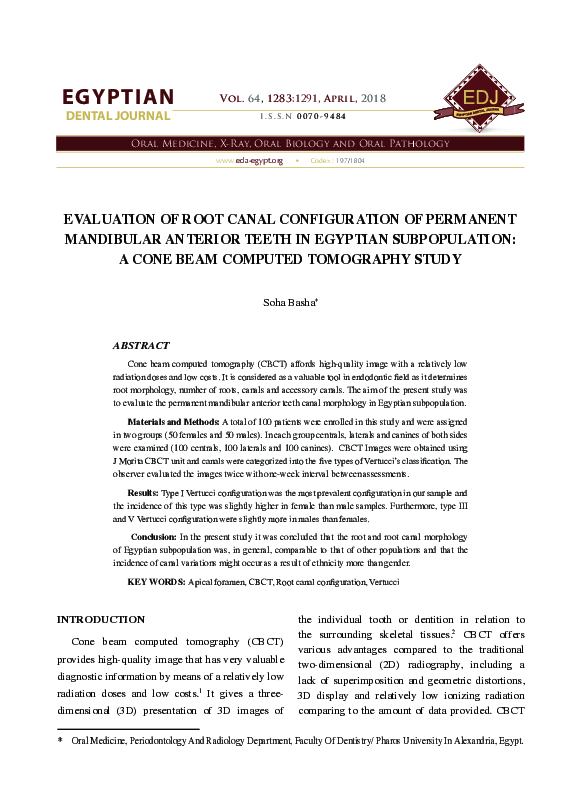 (PDF) Evaluation of Root Canal Configuration of Permanent Mandibular ...