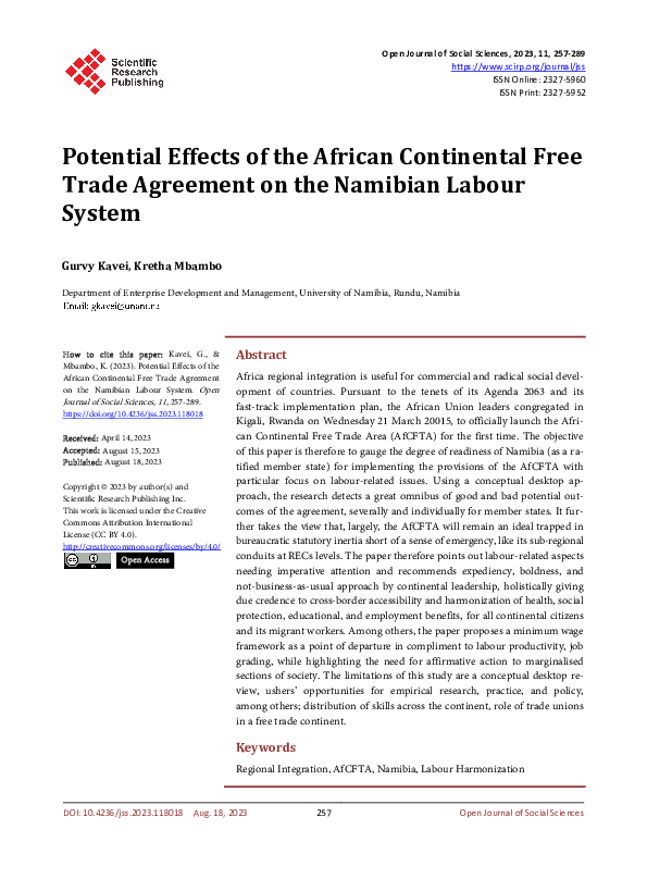 (PDF) Potential Effects of the African Continental Free Trade Agreement ...