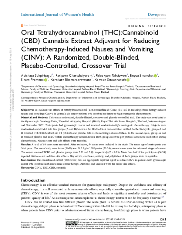 (PDF) Oral Tetrahydrocannabinol (THC):Cannabinoid (CBD) Cannabis ...