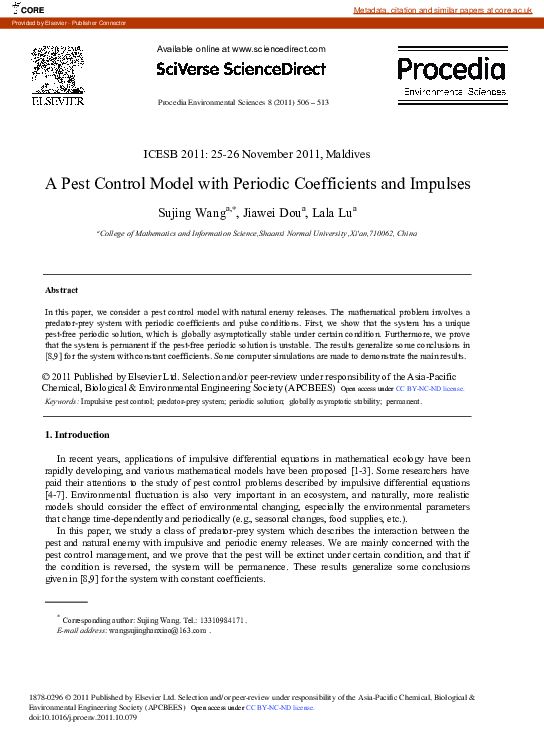 (PDF) A Pest Control Model with Periodic Coefficients and Impulses