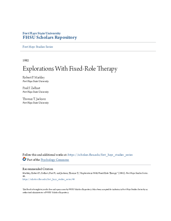 (PDF) Explorations With Fixed-Role Therapy