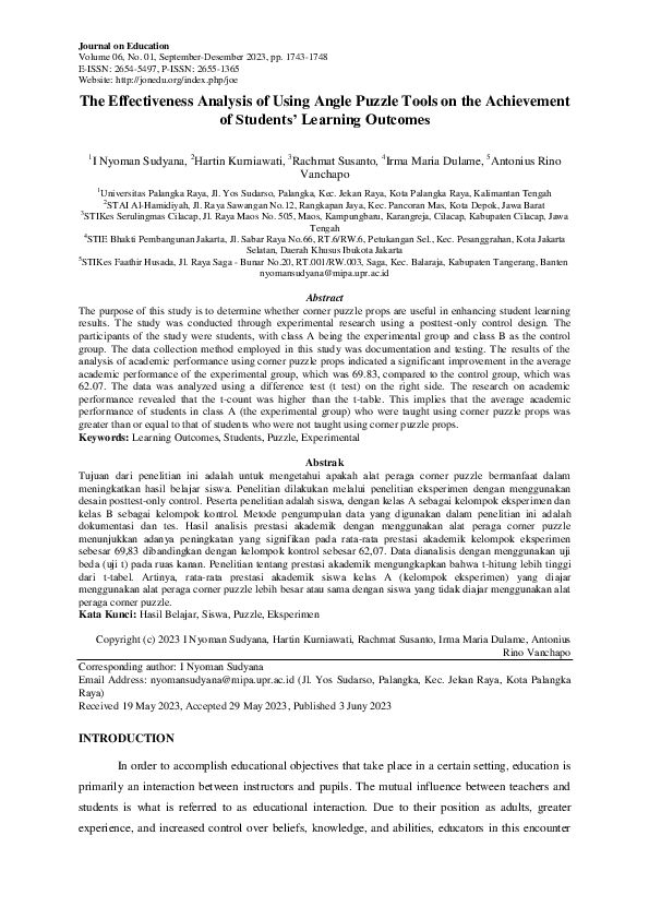 (PDF) The Effectiveness Analysis of Using Angle Puzzle Tools on the ...