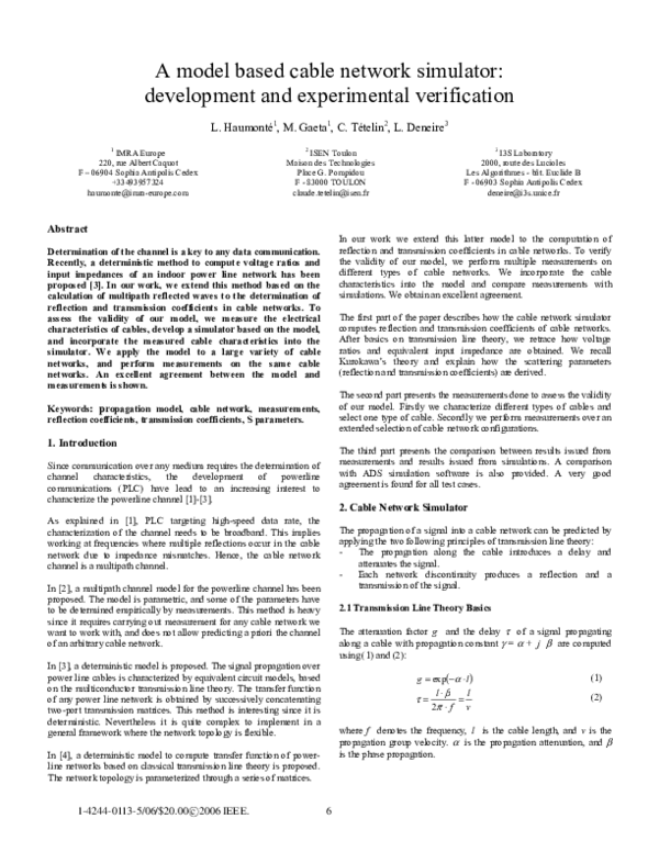 (PDF) A model based cable network simulator: development and experimental verification