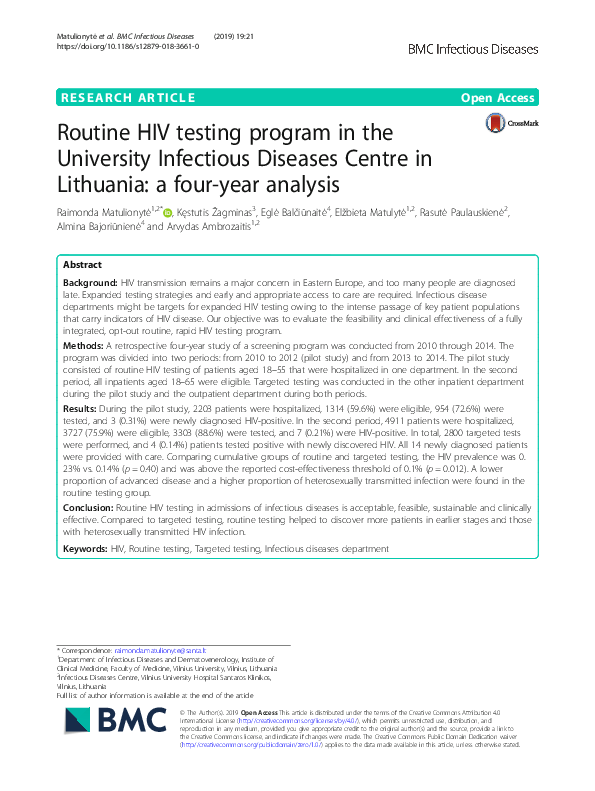 (PDF) Routine HIV testing program in the University Infectious Diseases ...