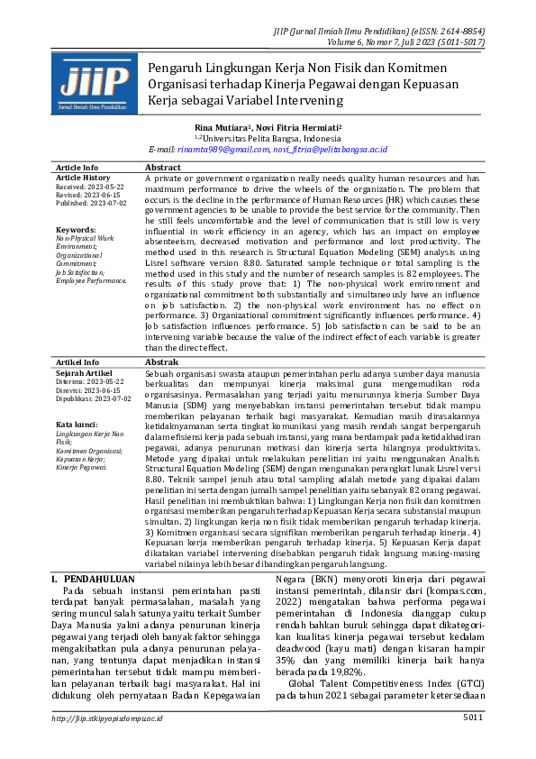 (PDF) The Effect of Non-Physical Work Environment and Organizational ...