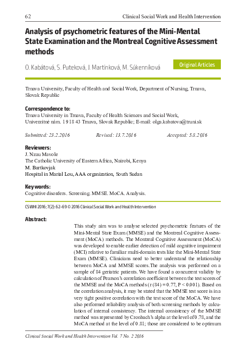 (PDF) Analysis of psychometric features of the Mini-Mental State ...