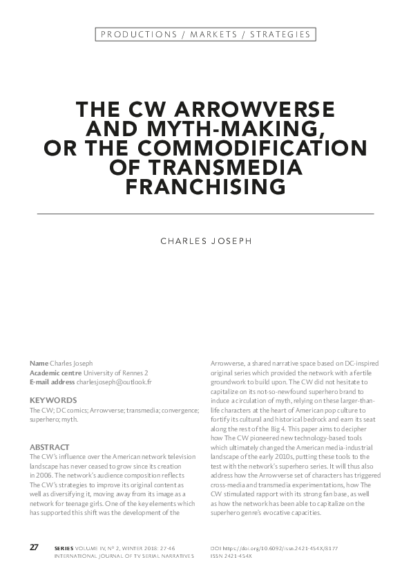 (PDF) The CW Arrowverse and myth-making, or the commodification of ...