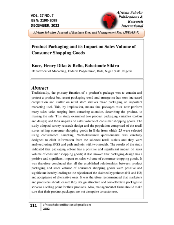 (PDF) Product Packaging and its Impact on Sales Volume of Consumer ...
