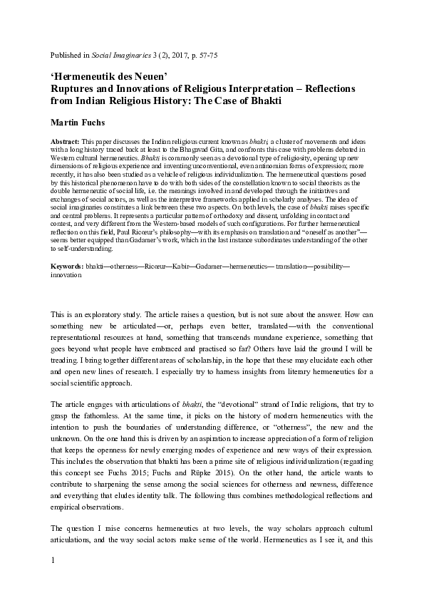 (DOC) 'Hermeneutik des Neuen' Ruptures and Innovations of Religious ...