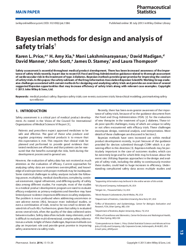 (PDF) Bayesian methods for design and analysis of safety trials