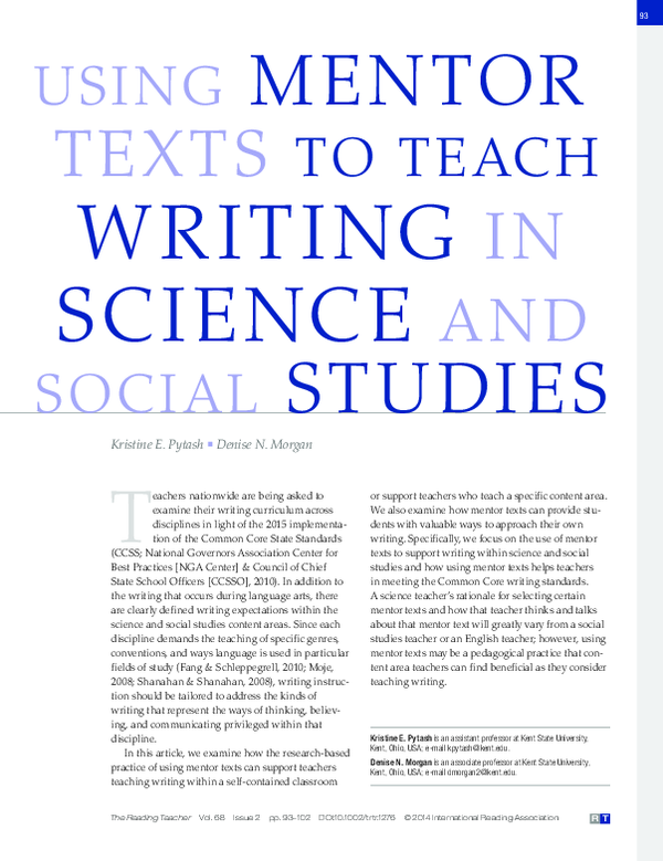 (PDF) Using Mentor Texts to Teach Writing in Science and Social Studies