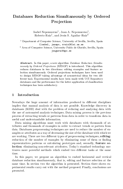 (PDF) Databases Reduction Simultaneously by Ordered Projection ...