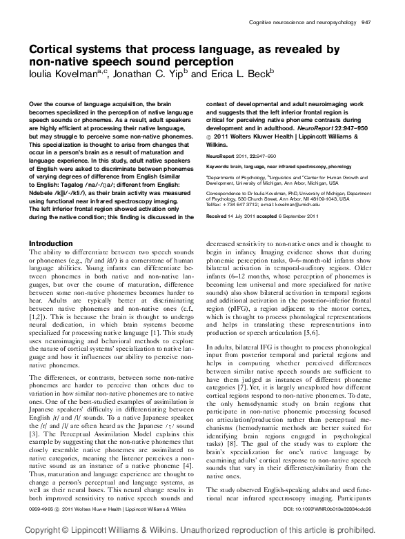 (PDF) Cortical systems that process language, as revealed by non-native ...