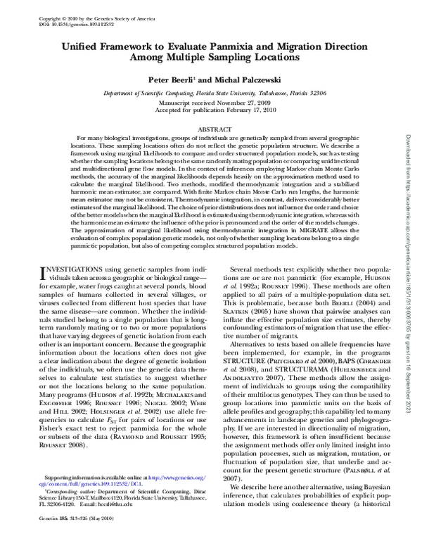 (PDF) Unified Framework to Evaluate Panmixia and Migration Direction Among Multiple Sampling ...
