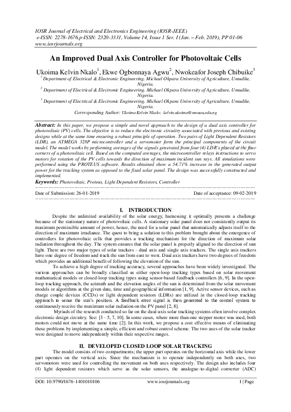 (PDF) An Improved Dual Axis Controller for Photovoltaic Cells