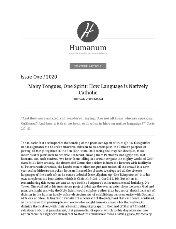 (PDF) Many Tongues, One Spirit: How Language is Natively Catholic