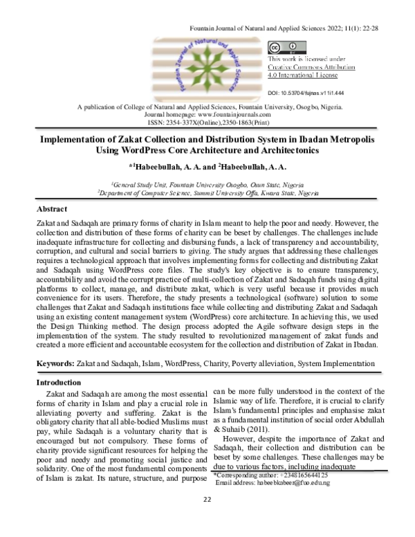 (PDF) Implementation of Zakat Collection and Distribution System in Ibadan Metropolis Using ...