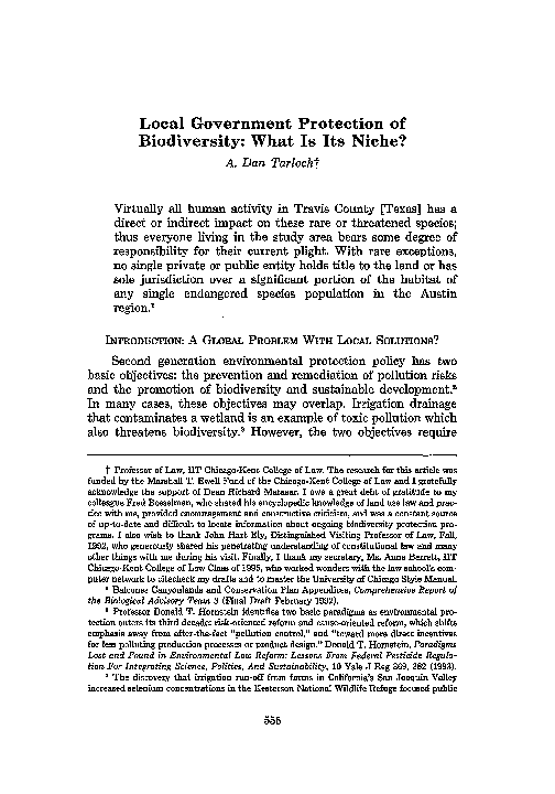 (PDF) Local Government Protection of Biodiversity: What Is Its Niche?