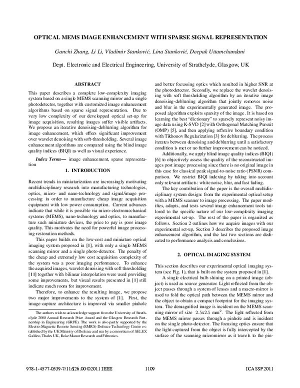 (PDF) Optical MEMS image enhancement with sparse signal representation