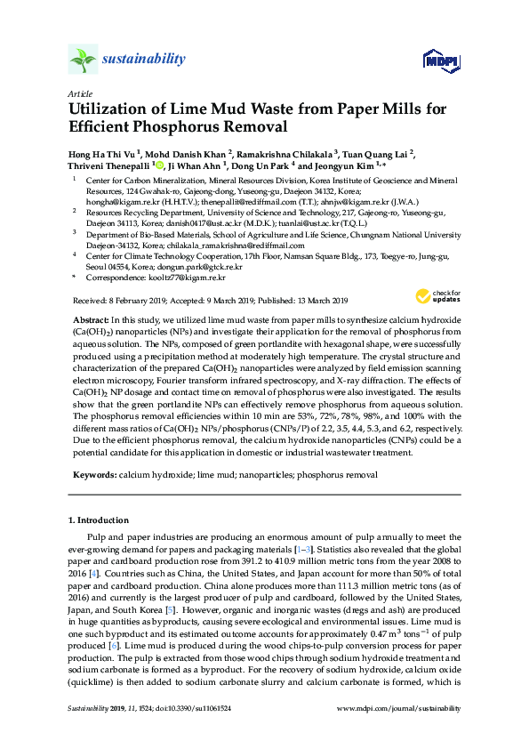 (PDF) Utilization of Lime Mud Waste from Paper Mills for Efficient ...