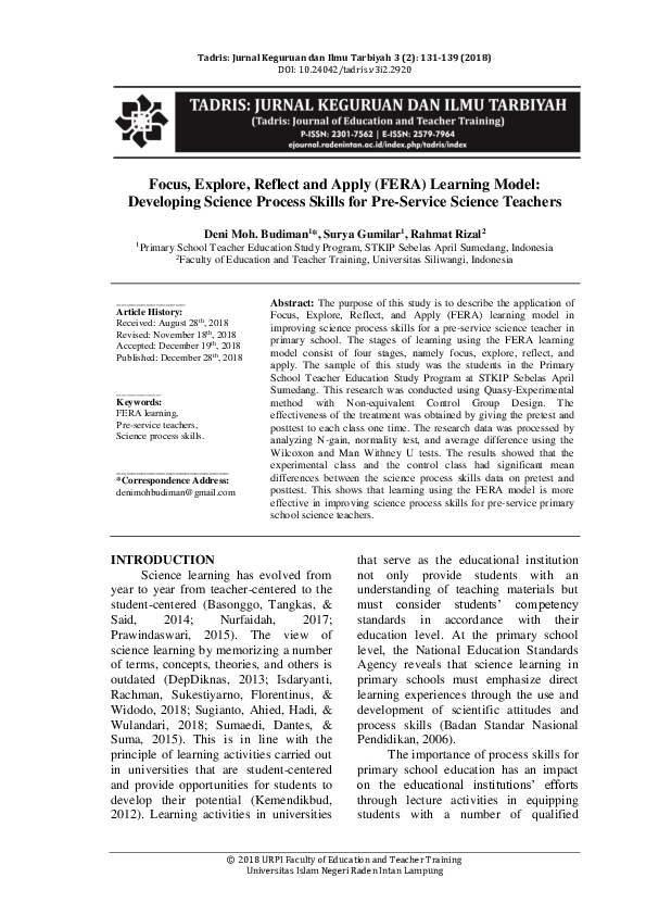 (PDF) Focus, Explore, Reflect and Apply (FERA) Learning Model ...