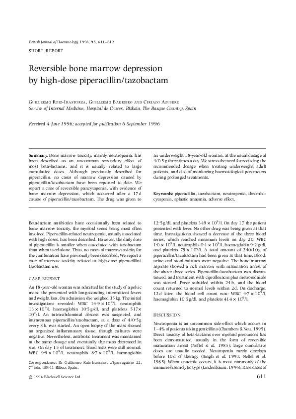 (PDF) Reversible bone marrow depression by high‐dose piperacillin ...