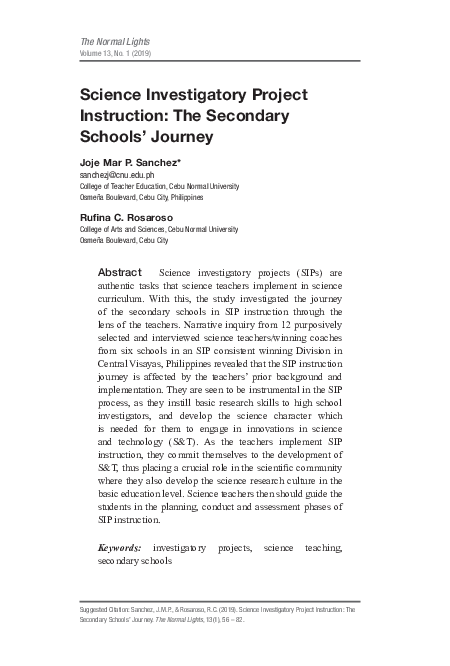 (PDF) Science Investigatory Project Instruction: The Secondary Schools ...