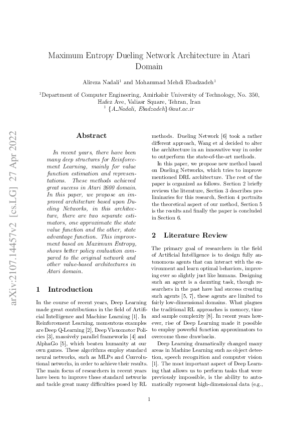 (PDF) Maximum Entropy Dueling Network Architecture in Atari Domain