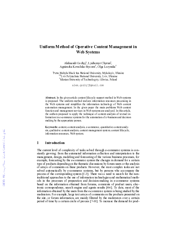 (PDF) Uniform Method of Operative Content Management in Web Systems