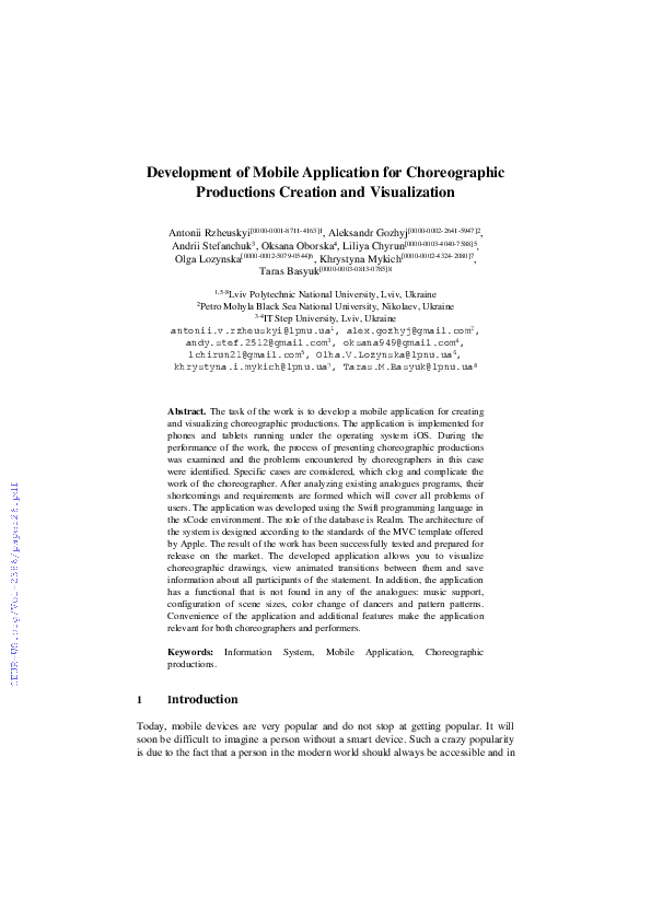 (PDF) Development of Mobile Application for Choreographic Productions Creation and Visualization