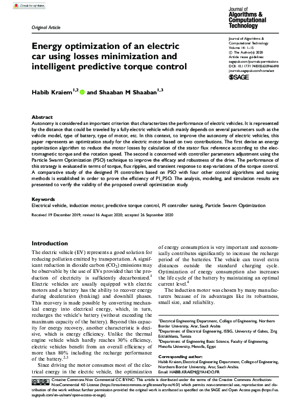 Pdf Energy Optimization Of An Electric Car Using Losses Minimization And Intelligent