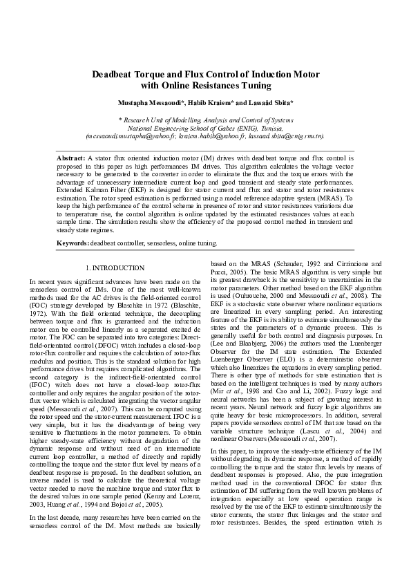 (PDF) Deadbeat Torque and Flux Control of Induction Motor with Online Resistances Tuning