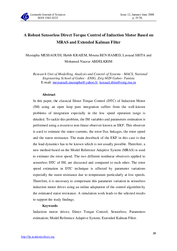 Pdf A Robust Sensorless Direct Torque Control Of Induction Motor