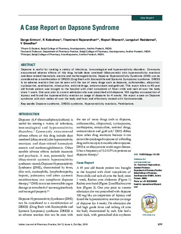 (PDF) A Case Report on Dapsone Syndrome
