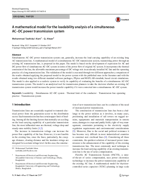 (PDF) A mathematical model for the loadability analysis of a simultaneous AC–DC power ...