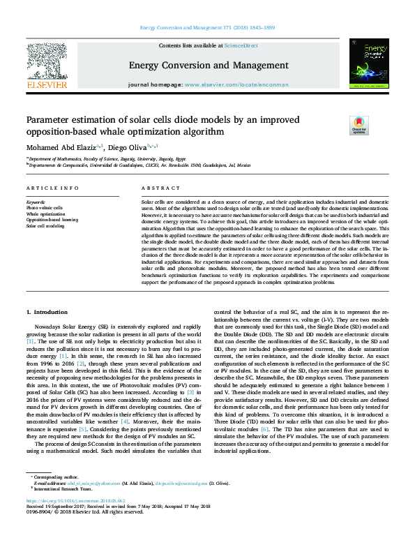 Pdf Parameter Estimation Of Solar Cells Diode Models By An Improved