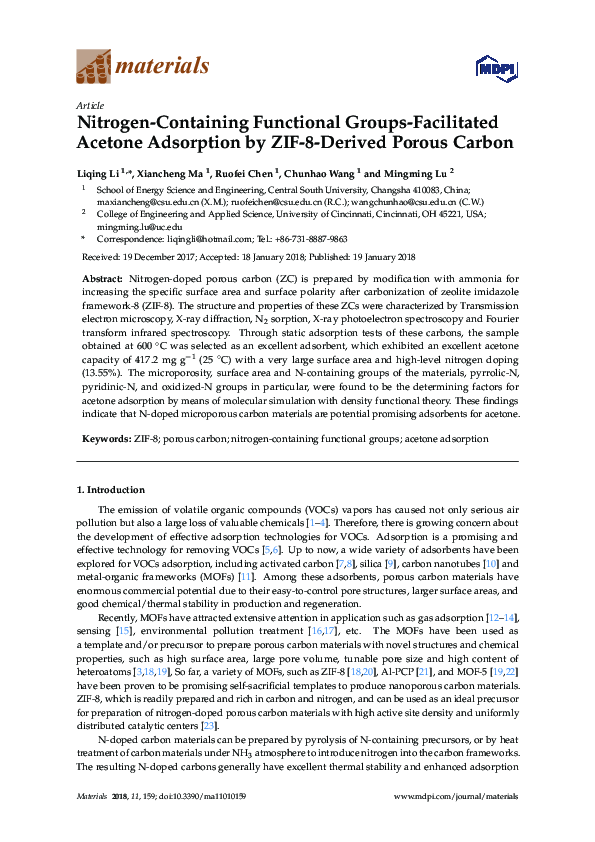 (PDF) Nitrogen-Containing Functional Groups-Facilitated Acetone ...