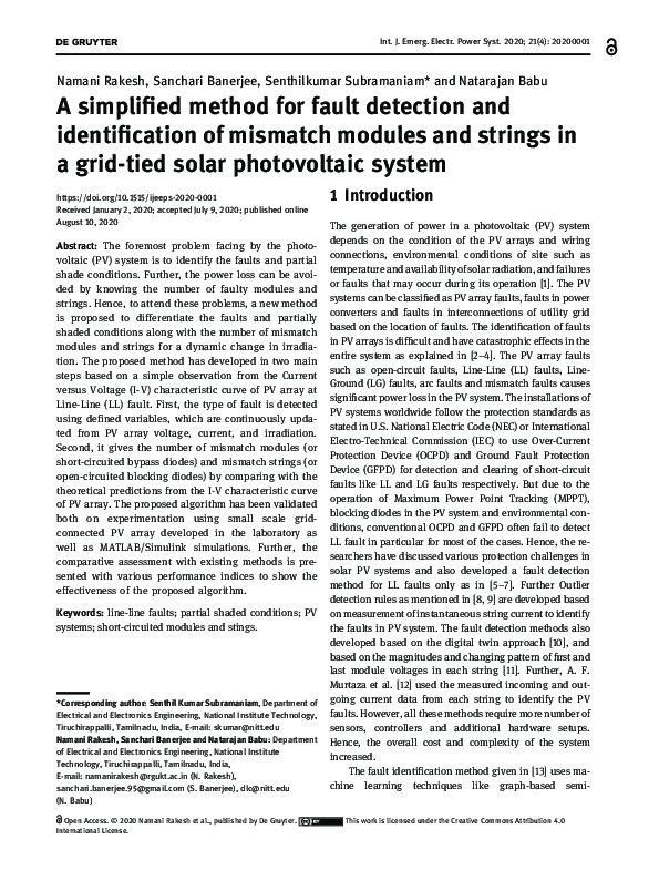 Pdf A Simplified Method For Fault Detection And Identification Of Mismatch Modules And Strings