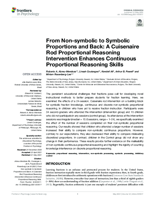 (PDF) From Non-symbolic to Symbolic Proportions and Back: A Cuisenaire ...