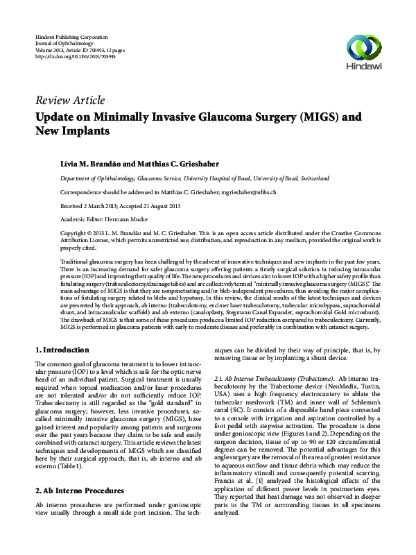 (PDF) Update on Minimally Invasive Glaucoma Surgery (MIGS) and New Implants