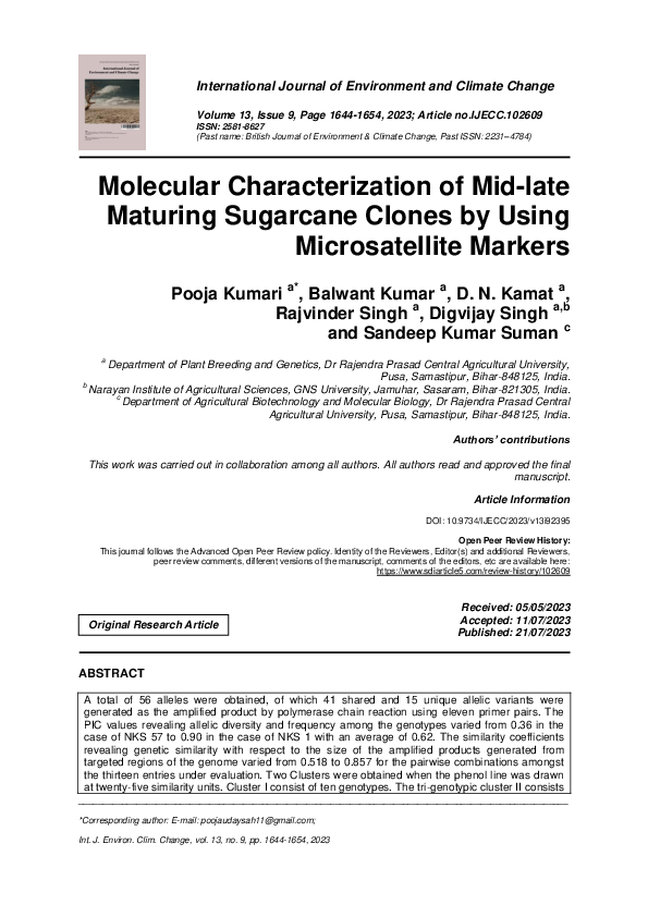 (PDF) Molecular Characterization of Mid-late Maturing Sugarcane Clones by Using Microsatellite ...