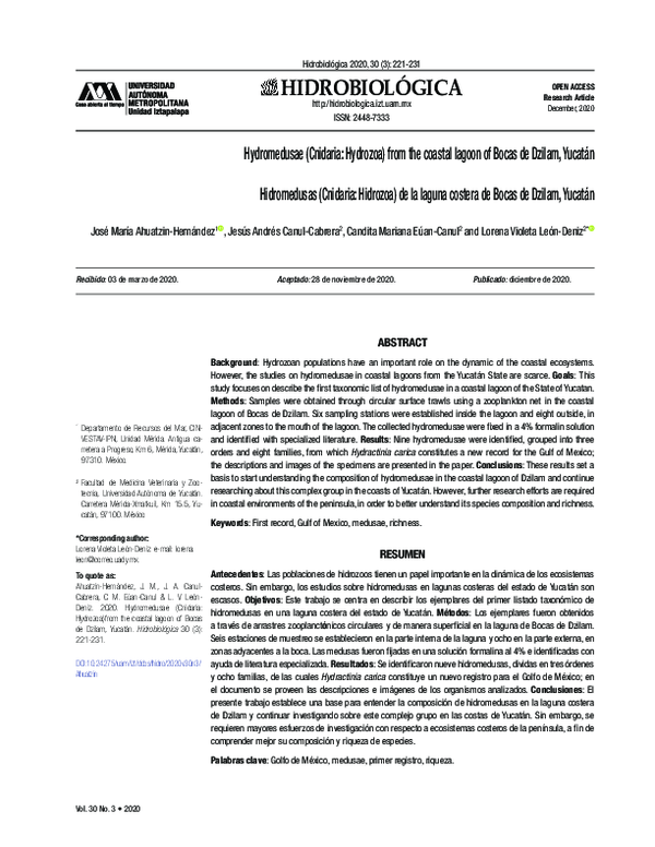 (PDF) Hydromedusae (Cnidaria: Hydrozoa) from the coastal lagoon of ...