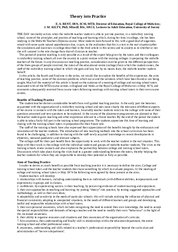 (PDF) Theory into Practice