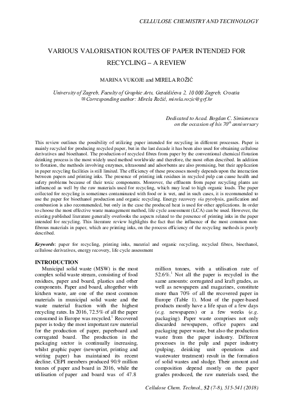 (PDF) Utilizing Paper Recycling: Methods and Challenges
