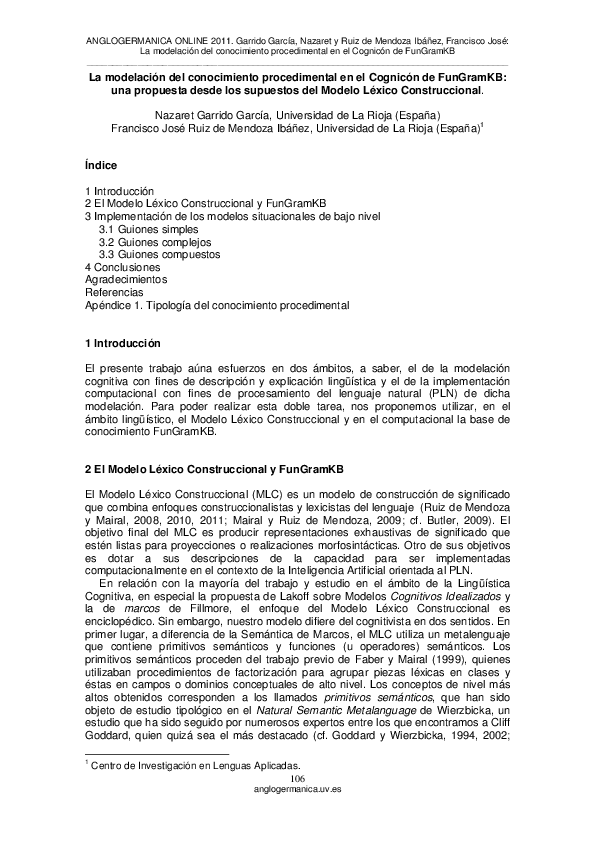 (PDF) La modelación del conocimiento procedimental en el Cognicón de FunGramKB: una propuesta ...