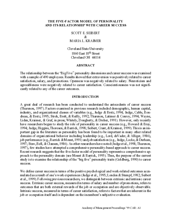 (PDF) The Five-Factor Model of Personality and Its Relationship with ...