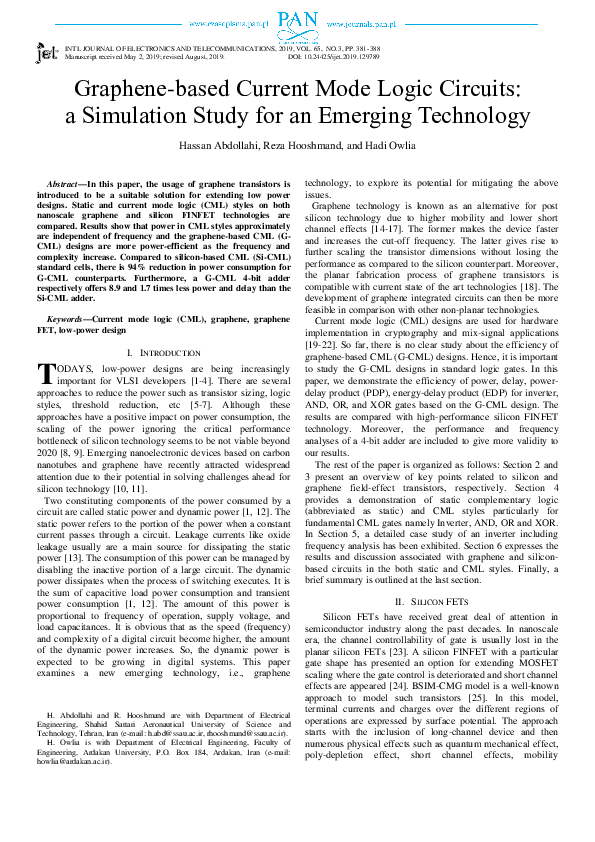 (PDF) Graphene-based Current Mode Logic Circuits: a Simulation Study ...