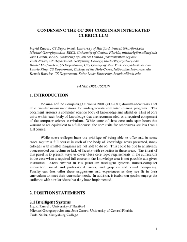 (PDF) Condensing the CC-2001 core in an integrated curriculum